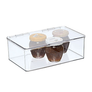 mDesign Plastic Kitchen Pantry and Fridge Storage Organizer Box Containers with Hinged Lid for Shelves or Cabinets, Holds Food, Snacks, Canned Drinks, Seasoning, Condiments - Lumiere Collection, Clear