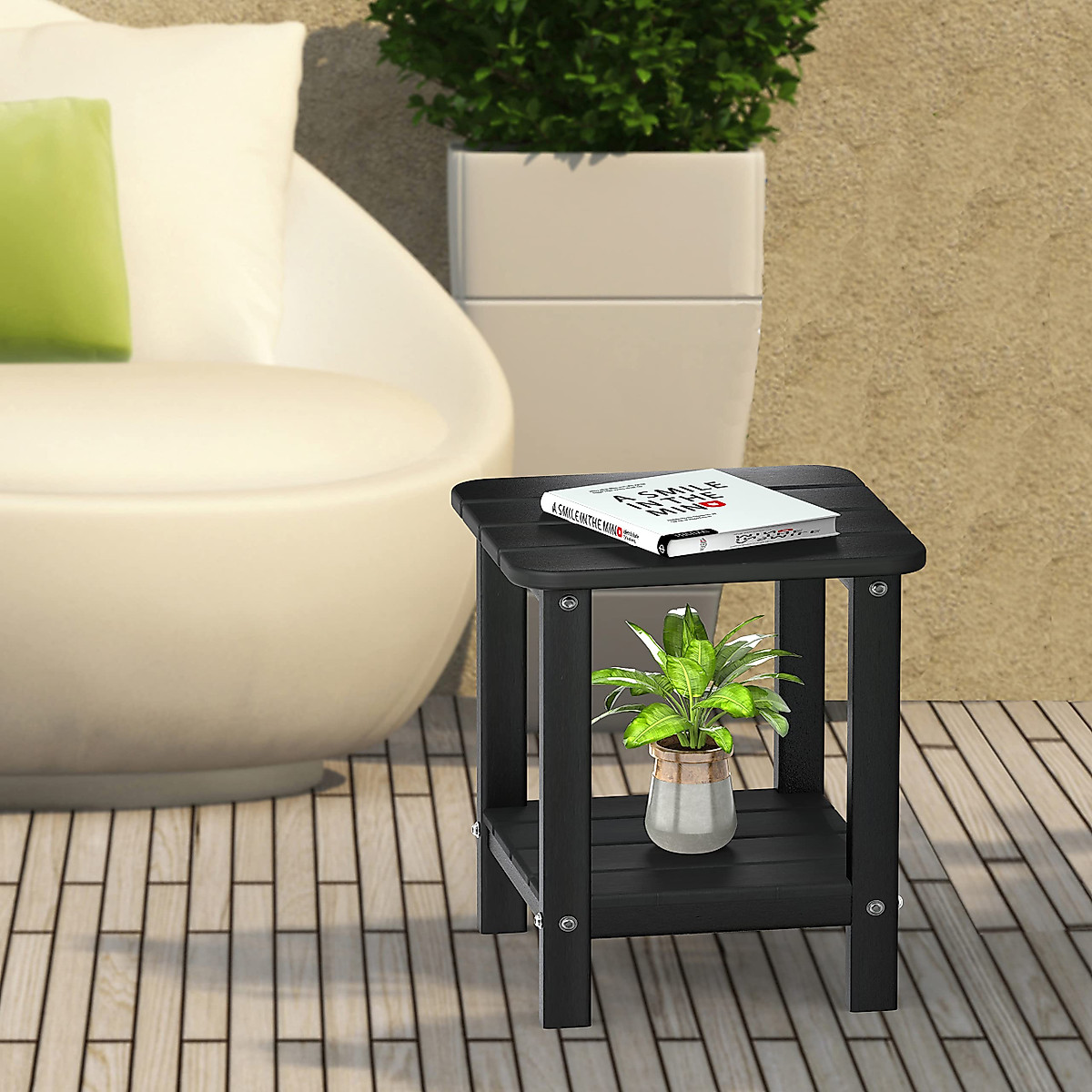 Aoorun 17.3" Small Outdoor Table Resin, Weather Side Table Adirondack (13.9" D x 13.5" W)- Black
