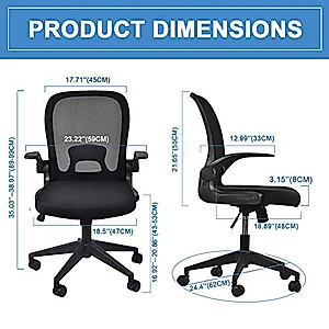 IPKIG Foldable Office Chair - Home Office Desk Chairs with Flip-Up Arms and Foldable Backrest, Mesh Computer Chair Foldable Executive Office Chair (Black)