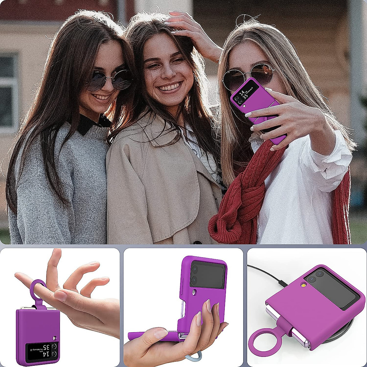 Meifei for Samsung z3 flip case,case for Galaxy z flip 3 case Silicone Dual Layer Hard Pc Soft Silicone Rubber Slim Fit Protective Phone Case for Z Flip 3 5G, Purple