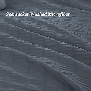 Bowavat Seersucker Duvet Cover Full/Queen Size,100% Washed Microfiber 3 Pieces Dark Grey Duvet Cover Set, Soft Textured Bedding Set with Zipper Closure and Corner Ties (Dark Grey, Full/Queen)