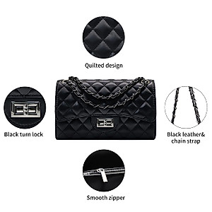 Eveupp Quilted Crossbody Bags for Women Black Chain Purse Leather Quilted Bag Clutch Purses Large