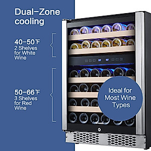 STAIGIS 24 inch Wine Cooler Refrigerator Freestanding, 46 Bottle Compressor Wine Fridge Dual Zone for Home, Kitchen and Bar, Digital Temperature Control