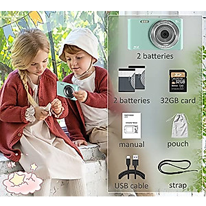 UIKICON Digital Camera, FHD 1080P Kids Camera Video Camera with 32GB SD Card 16X Digital Zoom, Compact Point and Shoot Camera Portable Small Camera for Teens Students Boys Girls - Green
