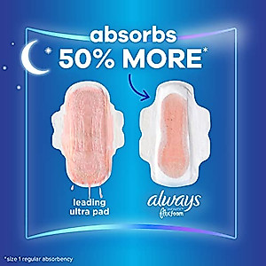 Always Infinity FlexFoam Pads for Women, Size 4, Overnight Absorbency, Unscented, 13 Count