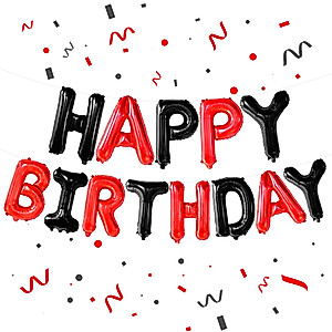 KatchOn, Red and Black Happy Birthday Banner - 16 Inch | Red and Black Birthday Decorations | Red and Black Happy Birthday Balloons Letters for Red And Black Party Decor | Happy Birthday Decorations