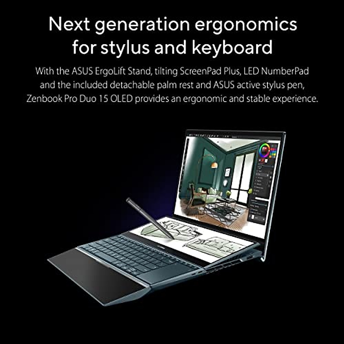 ASUS ZenBook Pro Duo 15 UX582 Laptop, 15.6” OLED 4K Touch Display, i7-12700H, 16GB, 1TB, GeForce RTX 3060, ScreenPad Plus, Windows 11 Home, Celestial Blue, UX582ZM-AS76T