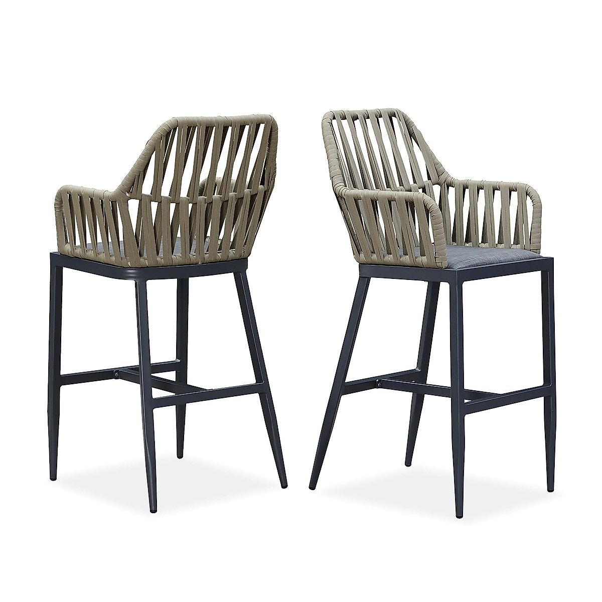 PURPLE LEAF Bar Stool Set of 2 Bar Height Stools with Back Modern Bar Chairs Wicker Woven Tall Barstools Dark Grey Bar Stool Chairs