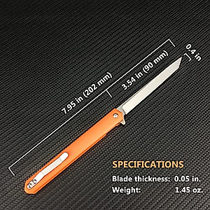 HUAAO 7.95’’ Slim Pocket Knife, CEO Knife Gentleman Knife with Clip, Liner Lock, Flipper Knife Slim Folding Knife for EDC Camping Fishing Hiking