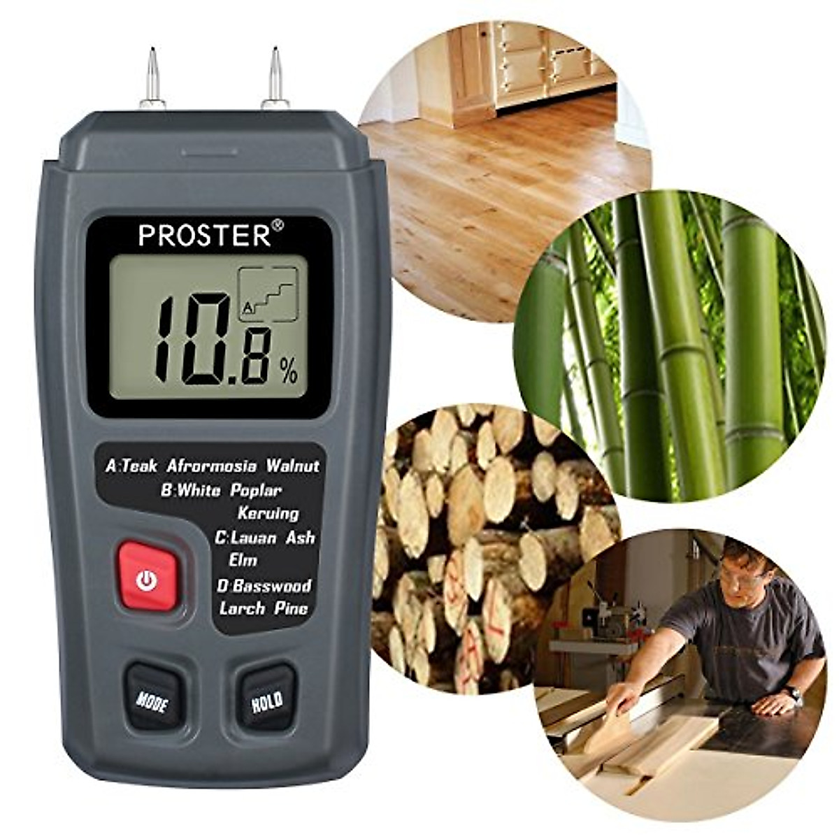 Proster Digital Wood Moisture Meter Handheld LCD Moisture Tester Damp Moisture Tester Detector for Firewood Paper Humidity Measuring