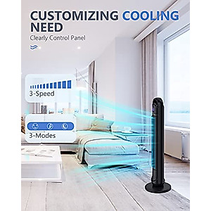 Tower Fan with Remote, G-Ocean 45 Inch Oscillating Fan, Bladeless Fans with 24H Timer, 3 Speeds, 3 Modes, LED Display, Cooling Standing Floor Fan for Bedroom Living Room Home Office, Meteorolite Black