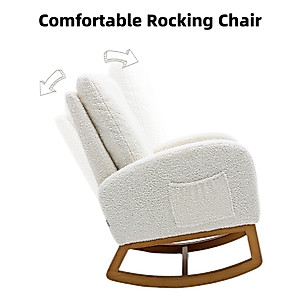 Luccalily Rocking Accent Chair, Upholstered Rocking Glider Chair with Fabric Padded Seat and Solid Wood Base, Armchair with Side Pocket for Nursery,Modern Design for Living Room, Bedroom