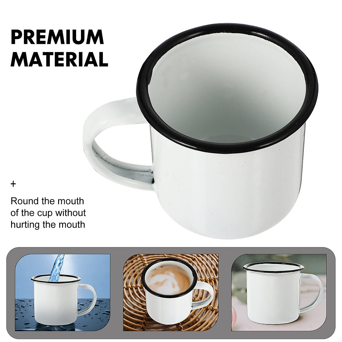 Cabilock Camping Tin Mug Camping Tea Mugs Vintage Coffee Tea Mug Drinking Mugs Cups Hot Pot Iron Water Cup Small Wine Cups for Home Office Travel Camping Picnic (White) Vintage Tea Mugs Picnic Cups