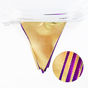 Purple and Gold Party Decorations Metallic Fabric Triangle Pennant Banner Flag Bunting Garland for Graduations Birthday Retirement Wedding Baby Shower Bachelorette Halloween Outdoor Party Supplies