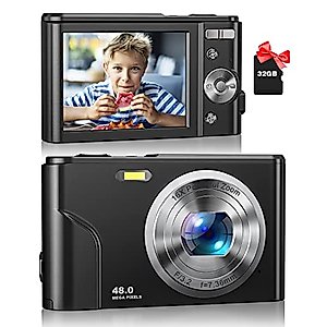 Digital Camera, Zostuic Autofocus 48MP Kids Camera with 32 GB Card 1080P Vlogging Camera with 16X Zoom, Compact Portable Mini Cameras for 4-15 Year Old Kids Children Teen Student Girls Boys(Black)