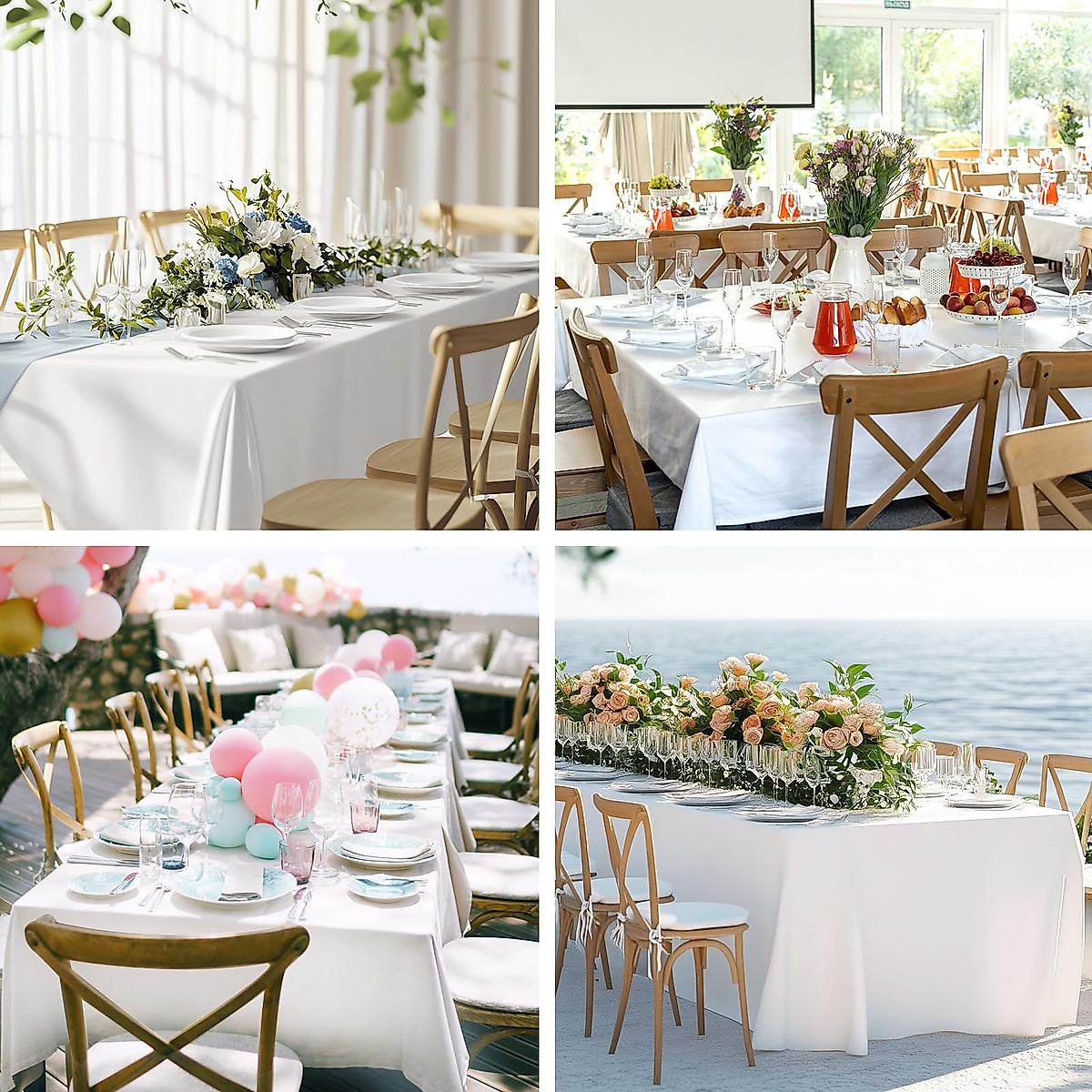 Fixwal 6 Pack White Table Cloth for Rectangle Table, 70 x 120 Inch Polyester Fabric Tablecloths Rectangular, Table Covers 6-8ft for Party, Banquet, Dining, Wedding, Graduation