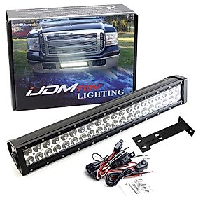 iJDMTOY Lower Grille 20-Inch LED Light Bar Compatible with 1999-2007 Ford F250 F350 Super Duty, Includes (1) 120W High Power LED Lightbar, Lower Bumper Opening Mount Brackets & On/Off Switch Wiring