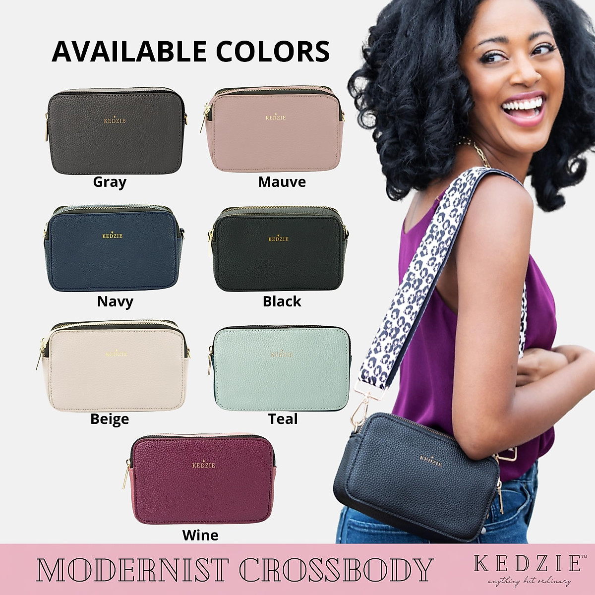 KEDZIE Color Pop Modernist Vegan Leather Crossbody Shoulder Compact Camera Shape Bag For Women With Adjustable Strap - Gray
