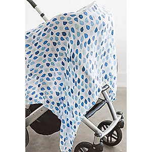Amazing Baby Silky Swaddle Muslin Blankets, Set of 2, Bamboo Viscose, Drops and Dots, Blue
