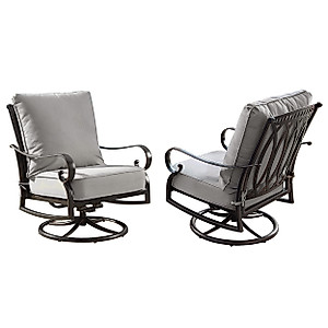 Oakland Living Aluminum Outdoor Swivel Club Finish with Thick Grey Polyester Cushions (Set of 2) Deep Seating Rocking Chairs, Antique Copper (AZRICA-2CHAIR-AC)