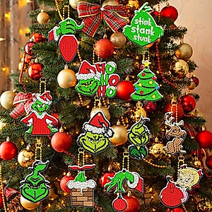 12 Pcs Christmas Diamond Art Painting Keychains Kit Double Sided DIY Cute Christmas Diamond Art Painting Keychains for Beginners Adults Art Craft Supplies Christmas Holiday Gift