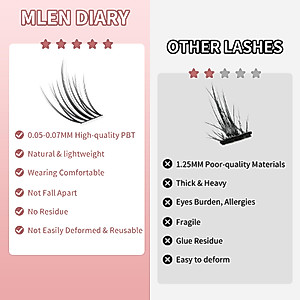 MLEN DIARY Manga Lashes 120 Cluster Lashes 9-12mm D Curl Individual Lashes Natural Look Fluffy Faux Mink Thin Cotton Band False Eyelashes
