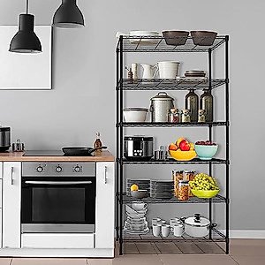 6-Shelf Adjustable Heavy Duty Storage Shelving Unit, Metal Organizer Wire Rack for Laundry Bathroom Kitchen Pantry Closet No Wheels, Black