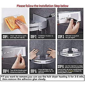 FHGH 2 Pack Bathroom Corner Shelves, Shower Shelf Corner Shelf No Drilling Shower Basket Caddy Shower Organiser Storage Corner Adhesive Aluminum Wall Mounted with Hooks,Black