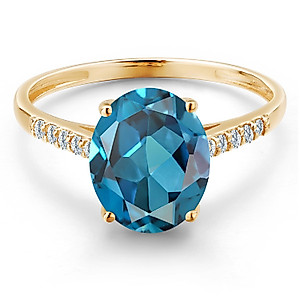 Gem Stone King 10K Yellow Gold 10X8MM Oval Gemstone Birthstone & White Diamond Engagement Ring | Yellow Gold Ring For Women | Available in Size 5-9