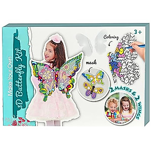 VMNlooking Paint Your Own Butterfly Wings Painting Butterfly Kit Fairy Wings Arts and Crafts for Kids Coloring Paper Creative Activity for Party Birthday 2 Wings 2 Butterfly Mask