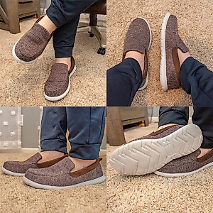 isotoner Men's Zenz Lightweight Moccasin Slipper, Slip-on Shoe, Hatch Knit-Light Grey, 11