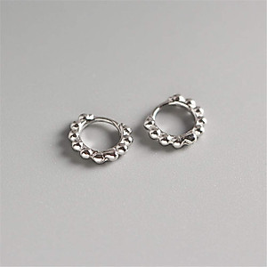 Minimalist Ball Bead Small Hoop Earrings for Women S925 Sterling Silver Pierced Ear Simple Cartilage Tragus Sleeper Earrings Irregular Tiny Dot Hinged Fashion Jewelry (6mm silver)