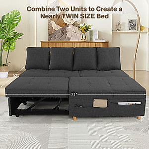 Sofa Bed,4-in-1 Convertible Sleeper Sofa Chair Bed,3-Seat Pull Out Sofa Bed,Loveseat Sofa with Linen Fabric,Single Recliner with 5 Adjustable Backrests & 2 Pillows for Apartment Small Space,Black