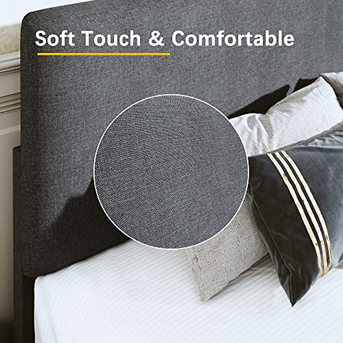 Fluest Queen Bed Frame Upholstered Bed Frame Platform with Adjustable Headboard Linen Fabric Headboard Wooden Slats Support/No Box Spring Needed/Easy Assembly/Mattress Foundation, Grey