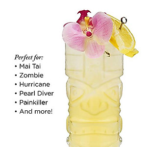 Viski Pacific Tropical Tiki Glasses Set of 2 - Premium Crystal Clear Glass Tumbler, Stylish Tiki Glassware Bar Accessories and Cocktail Glass Gift Set, 14 oz