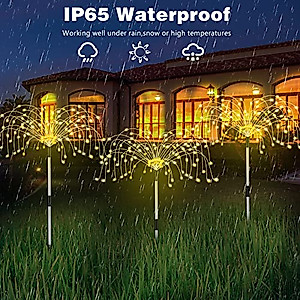 Solar Outdoor Garden Lights, [3 Pack] 360LED Solar Firework Lights 8 Modes Waterproof with Remote Control, Warm Yellow Starburst Fairy Lights for Pathway Backyard Patio Christmas Lawn Wedding Decor
