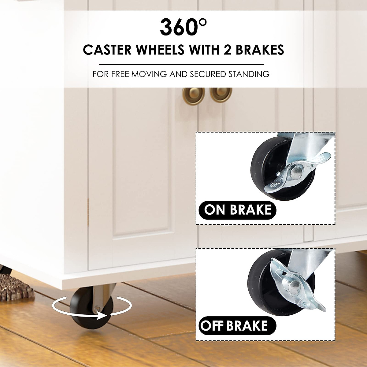 sogesfurniture Rolling Kitchen Island with 2 Drawers and Adjustable Shelves, Kitchen Cart with Rubberwood Countertop, Spice Rack and Towel Holder, Kitchen Island Cart on Wheels with Storage, White