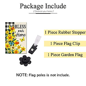 ORTIGIA Spring Floral Garden Flag Burlap Double Sided Vertical 12x18 Inch Bless Our Home Yard Decor Buffalo Plaid Check Summer Daffodils Flowers Butterflies Porch Flag Farmhouse Seasonal Outdoor Flag