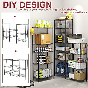 HOMEFORT 4-Shelving Unit, Adjustable Wire Shelving, Metal Wire Shelf with Shelf Liners and Hooks for Kitchen, Closet, Bathroom, Laundry, Black,21" W x 11" D x 43" H