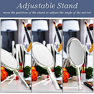 Queekay Double-Sided Handheld Mirror with Stand, 1X/10X Magnifying Mirror, Clear Adjustable, Round Shape, 25.8 x 15 cm