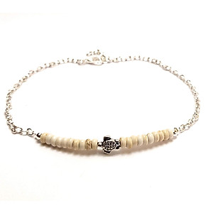 10 Inch Turtle Charm Ankle Bracelet With White Turquoise Beads Gift Boxed Anklet