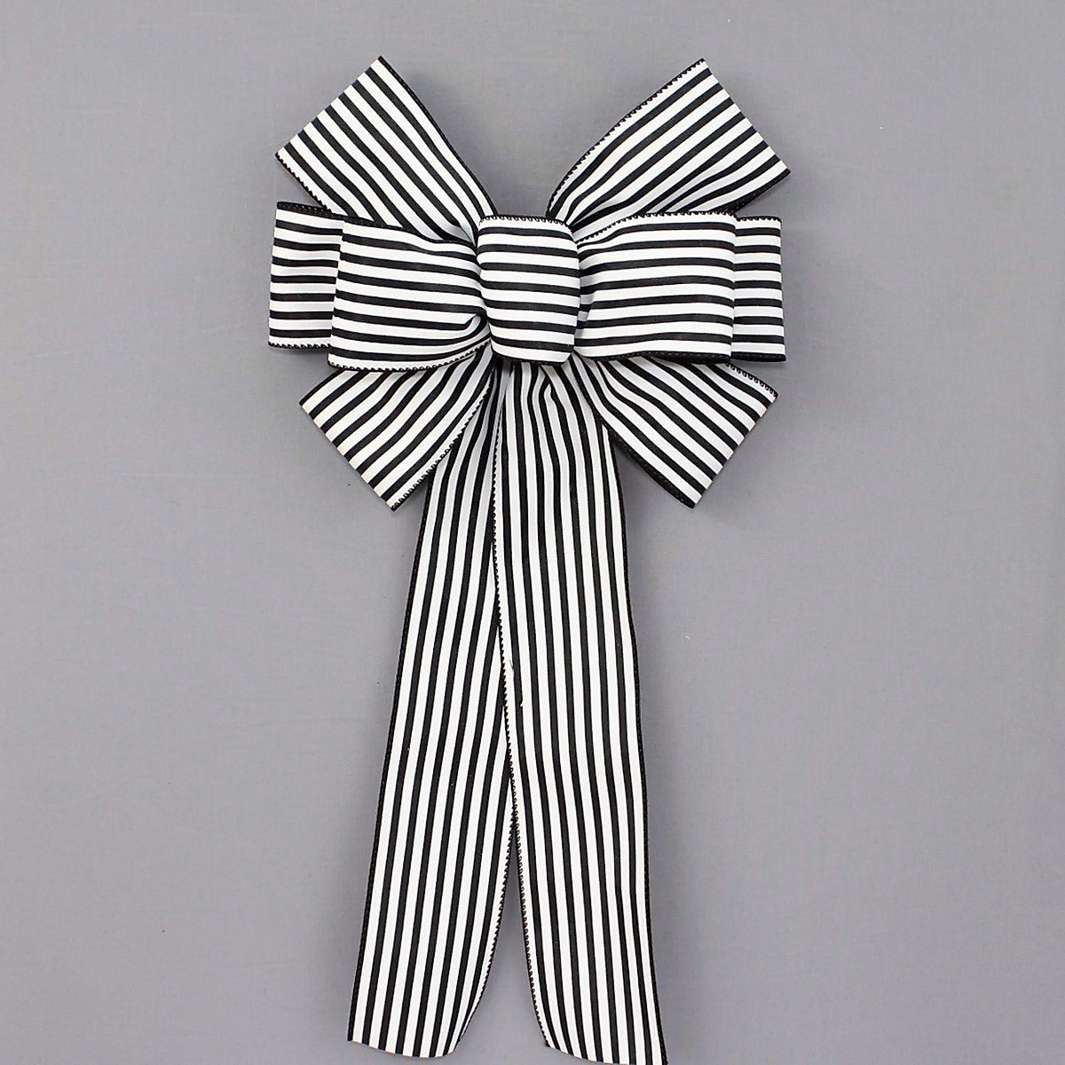Black White Cabana Stripe Wreath Bow in 2 Size Options