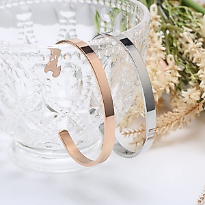 JoycuFF Blank Cuff Bracelet Stainless Steel Jewelry Minimalist Simple Open Bangle Silver