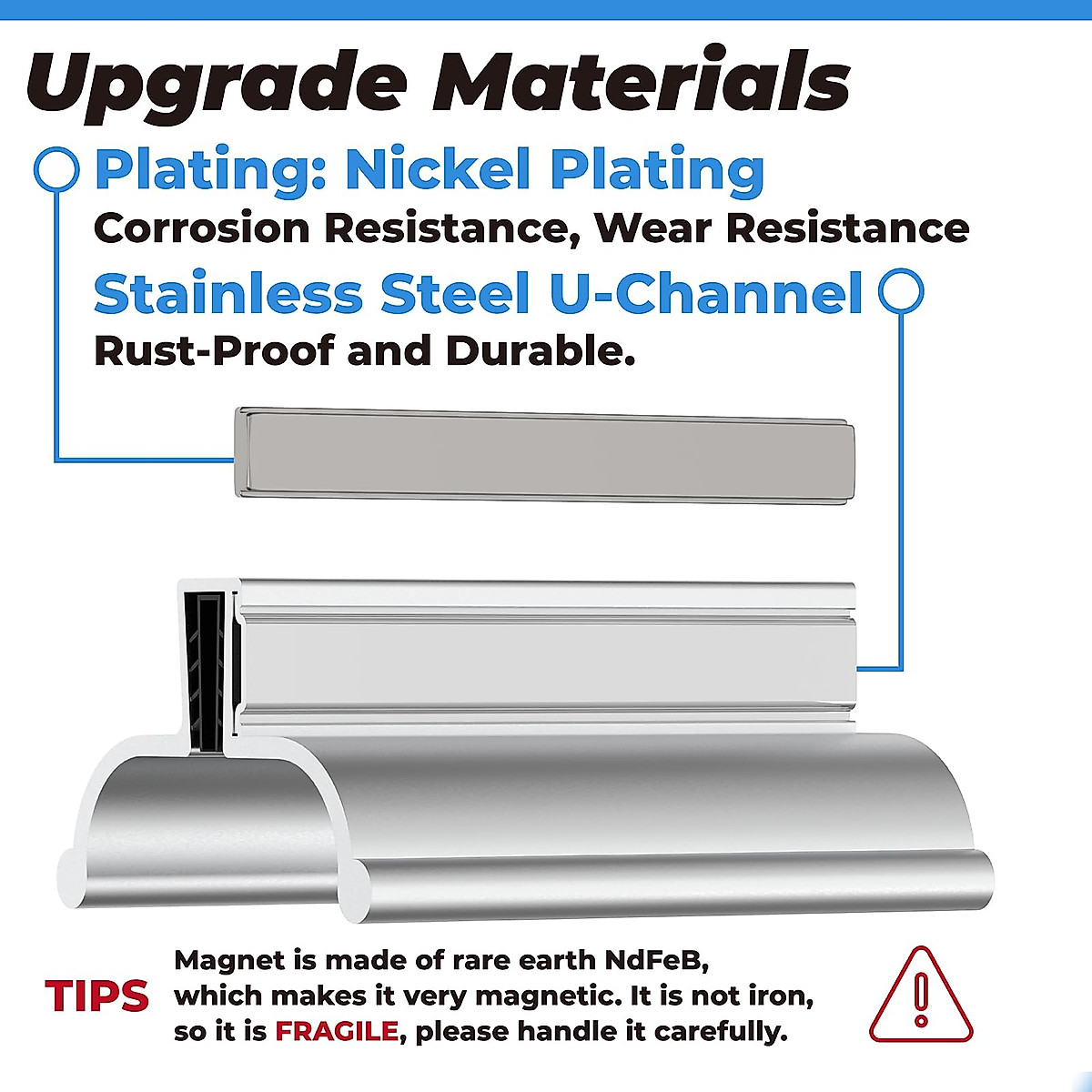 Shower Door Magnet 3" Chrome Frameless Shower Door Handle with Metal Strike and Magnet for 1/8" 5/32" 3/16" and 1/4" Thick Swing Glass Shower Doors, Shower Door Handle, Shower Door Strike Jamb