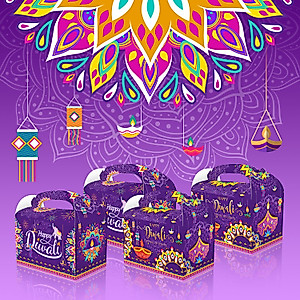 KYMY Diwali Treat Boxes, 12pcs Happy Diwali Goodie Candy Gift Boxes for Snack Sugar Chocolate, India Festival of Lights Gift Boxes, India Festival Party Favor for Diwali Decorations