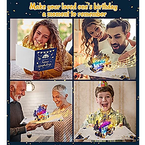 INPHER Large Birthday Card Light and Music Pop Up Happy Birthday Card Musical Birthday Gift Greeting Cards Birthday Cards for Mom, Dad, Husband, Wife, Sister, Navy Blue