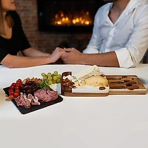 Cheezcare Marble Cheese Board - Acacia Wood Tray with 3-Knife Set - Marble Charcuterie Board for 2-6 People - Great Gift for Weddings, Anniversary & Housewarming Parties - White Marble Board