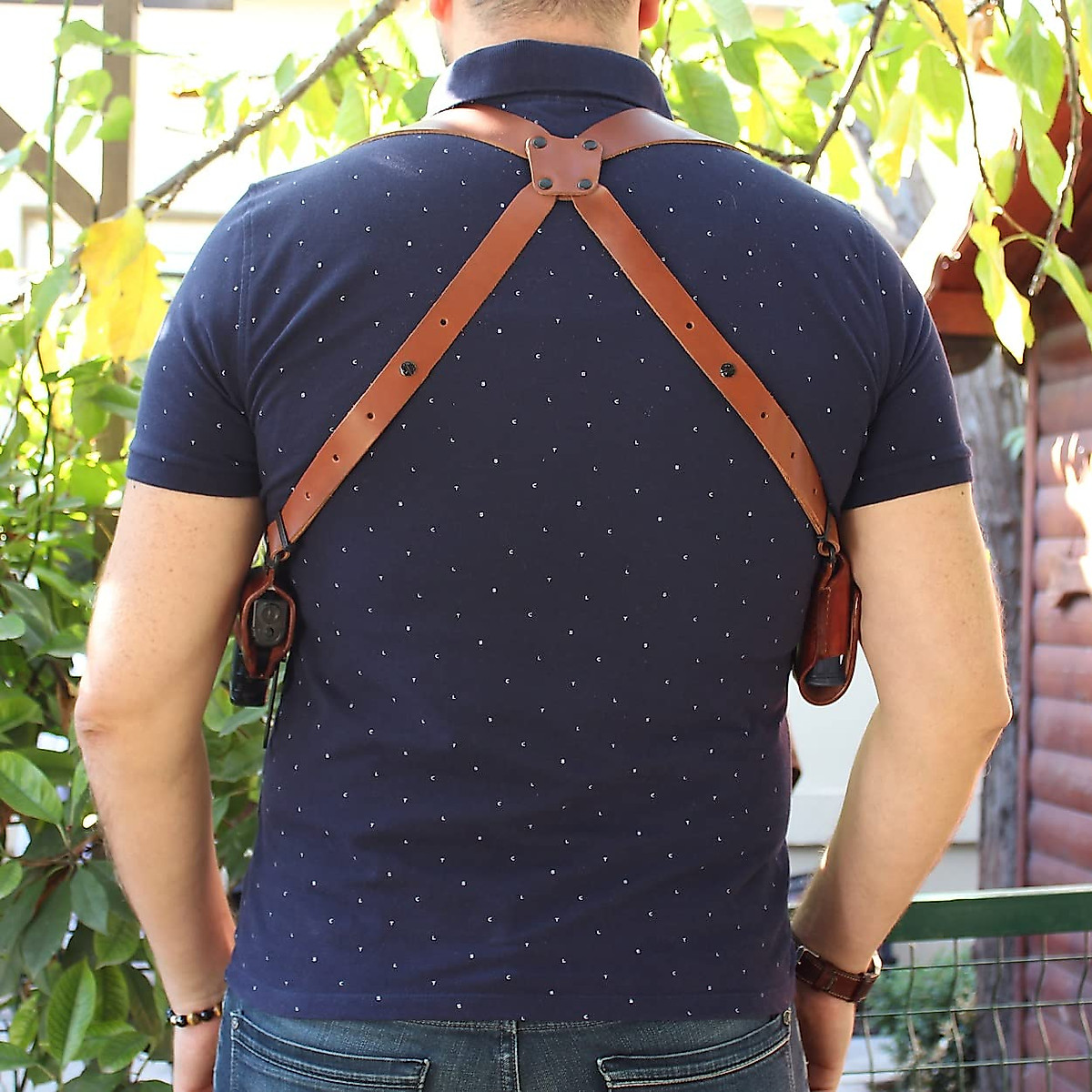 Premium Leather Horizontal Shoulder Holster System with Double Magazine Carrier for Standard Sigg P365 with Out Rail 9mm Micro Compact 3.1''BBL, Right Hand Draw, Brown Color #1329#