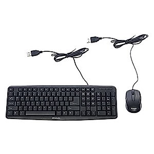 Verbatim Slimline Wired Keyboard and Mouse Combo USB Plug-and-Play Numeric Keypad Adjustable Tilt Legs Optical Corded Mouse Full-Size Computer Keyboard Compatible with PC, Laptop - FFP Packaging Black