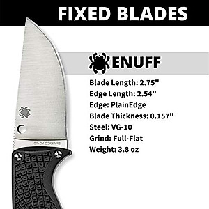 Spyderco Enuff Clip Point Fixed Blade Utility Multitool Knife with 2.75" VG-10 Stainless Steel Blade and Premium Custom-Molded Boltaron Sheath - PlainEdge - FB31CPBK